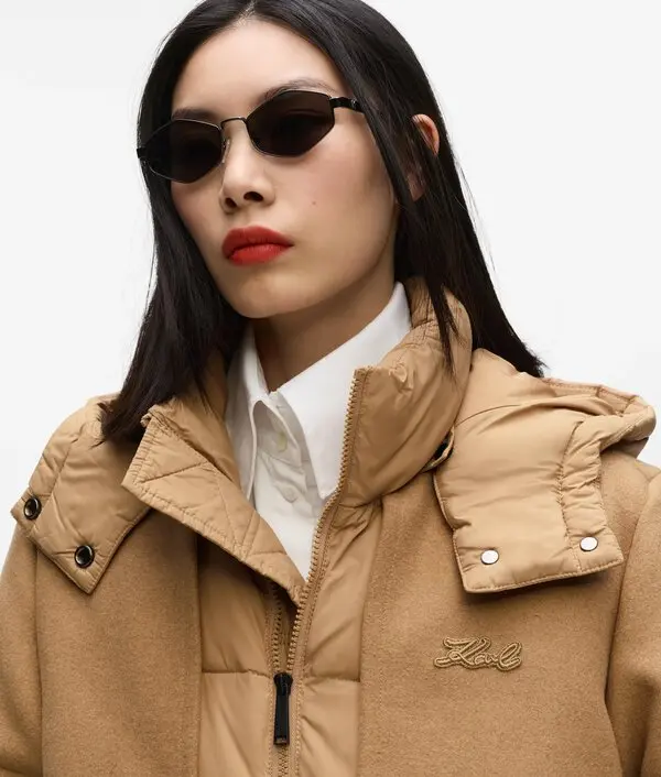 Karl Lagerfeld Belted Long Puffer Jacket - Nougat