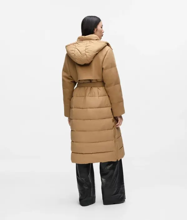 Karl Lagerfeld Belted Long Puffer Jacket - Nougat