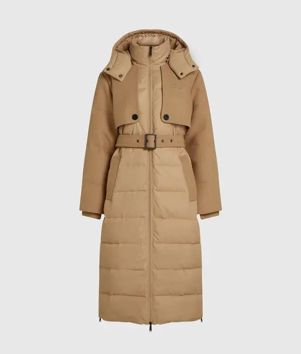 Karl Lagerfeld Belted Long Puffer Jacket - Nougat