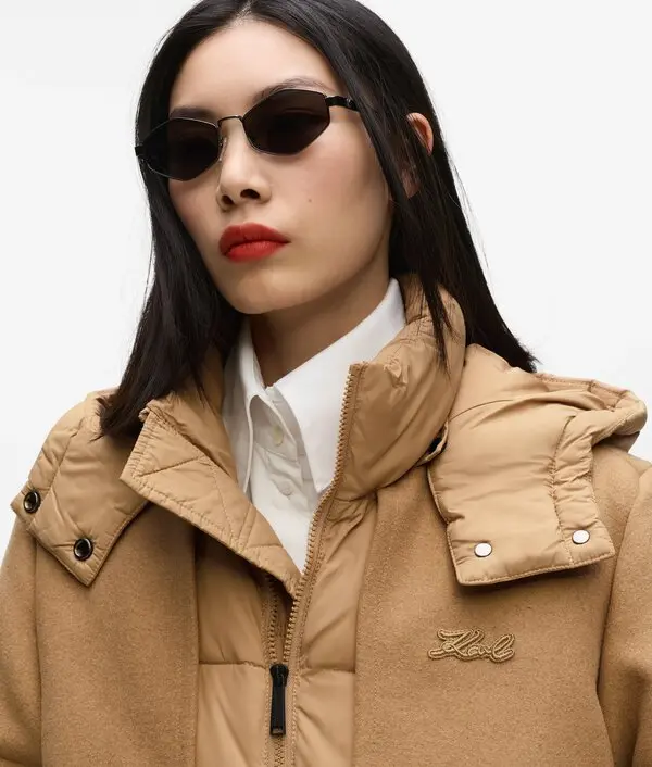 Karl Lagerfeld Belted Long Puffer Jacket - Nougat