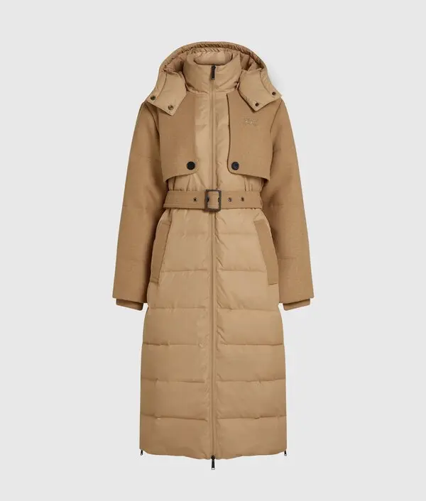 Karl Lagerfeld Belted Long Puffer Jacket - Nougat