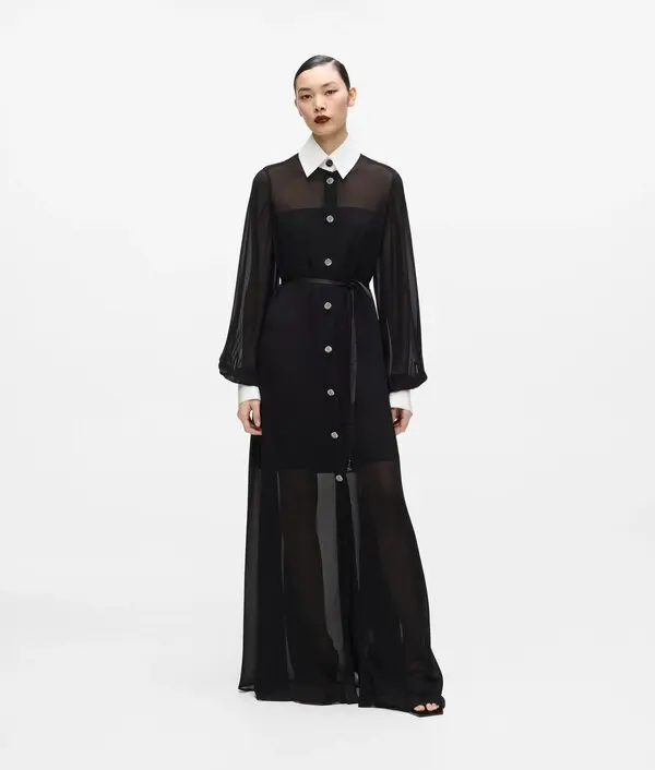 Karl Lagerfeld Kl Studio Georgette Maxi Shirt Dress - Black