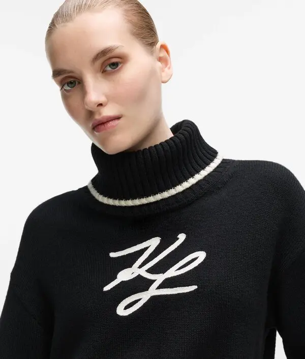 Karl Lagerfeld Turtleneck Sweater With Signature Embroidery - Black/white