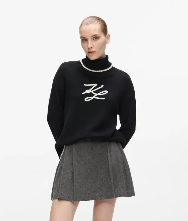 Karl Lagerfeld Turtleneck Sweater With Signature Embroidery - Black/white