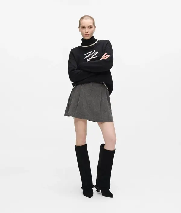 Karl Lagerfeld Turtleneck Sweater With Signature Embroidery - Black/white