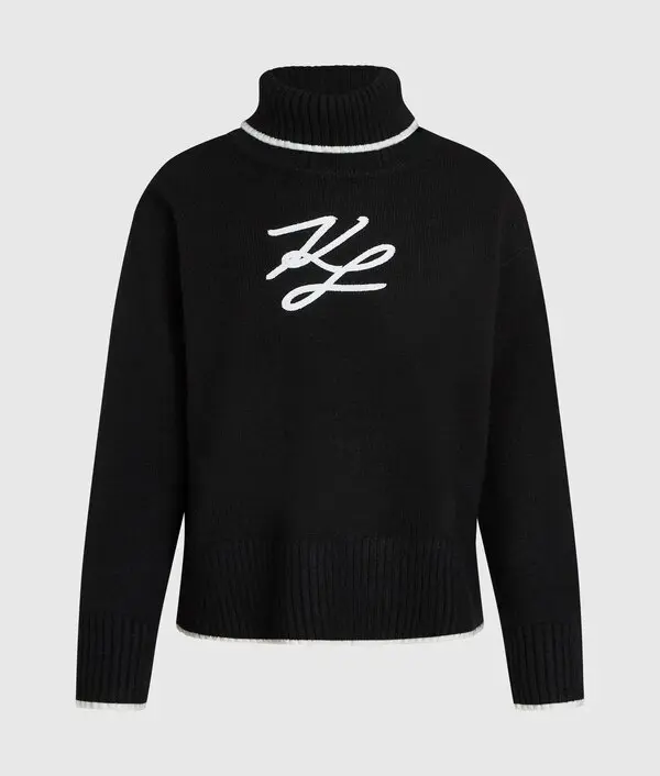 Karl Lagerfeld Turtleneck Sweater With Signature Embroidery - Black/white