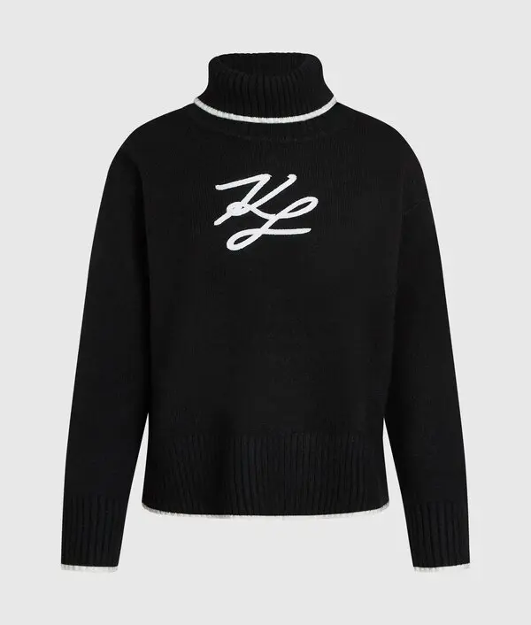 Karl Lagerfeld Turtleneck Sweater With Signature Embroidery - Black/white
