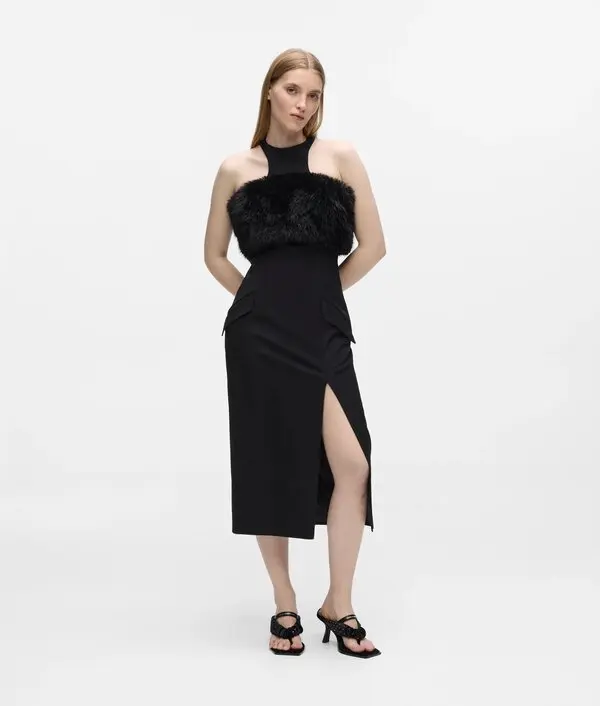 Karl Lagerfeld Faux-fur Trim Dress - Black