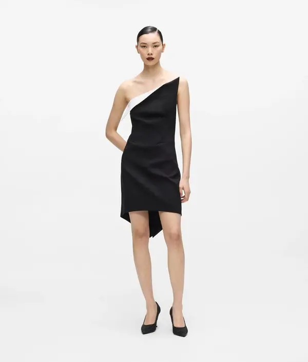 Karl Lagerfeld Asymmetric Strapless Stretch Wool Dress
