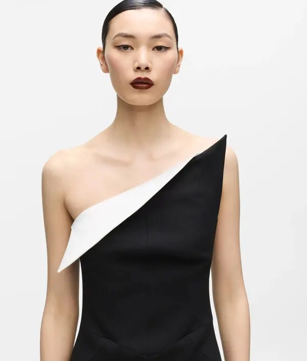 Karl Lagerfeld Asymmetric Strapless Stretch Wool Dress