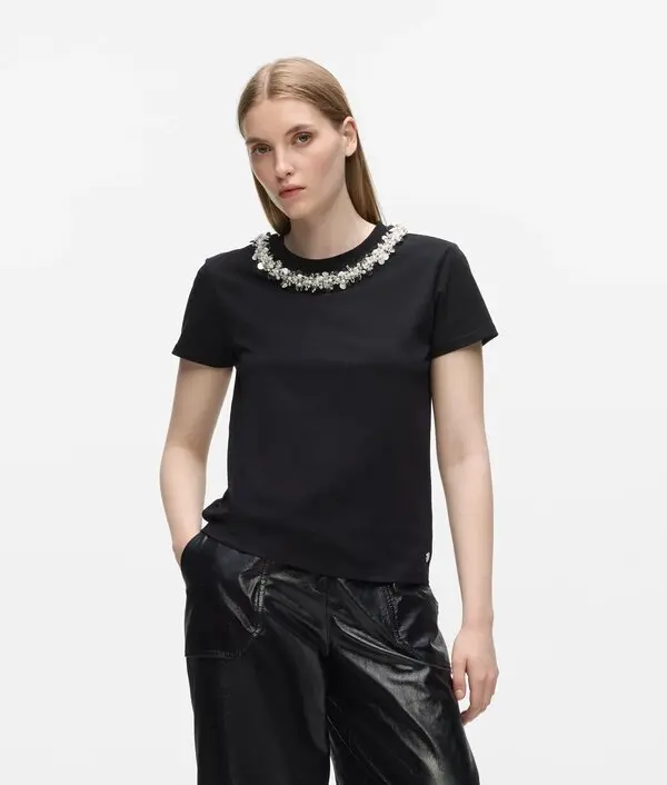 Karl Lagerfeld Beaded Collar T-shirt - Black