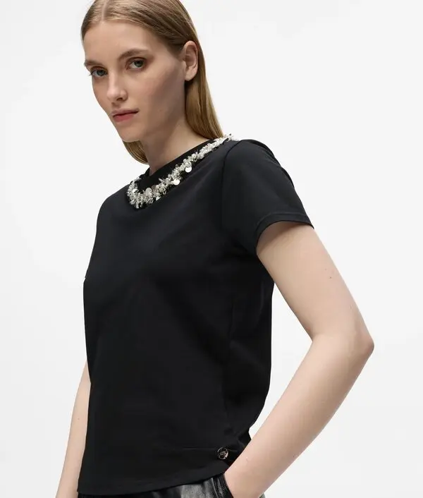Karl Lagerfeld Beaded Collar T-shirt
