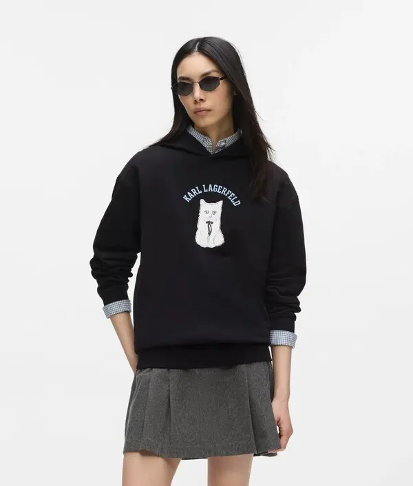 Karl Lagerfeld Ikon Choupette Sketch Hoodie - Black