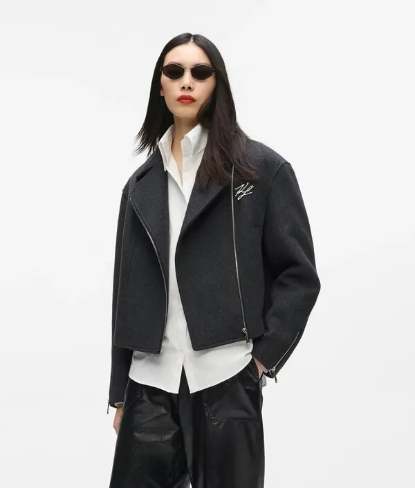Karl Lagerfeld Wool-blend Biker Jacket - Dark Grey M