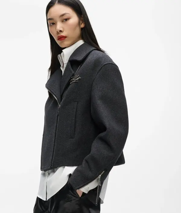 Karl Lagerfeld Wool-blend Biker Jacket - Dark Grey M
