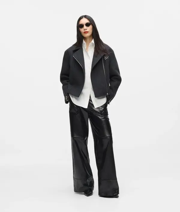 Karl Lagerfeld Wool-blend Biker Jacket - Dark Grey M