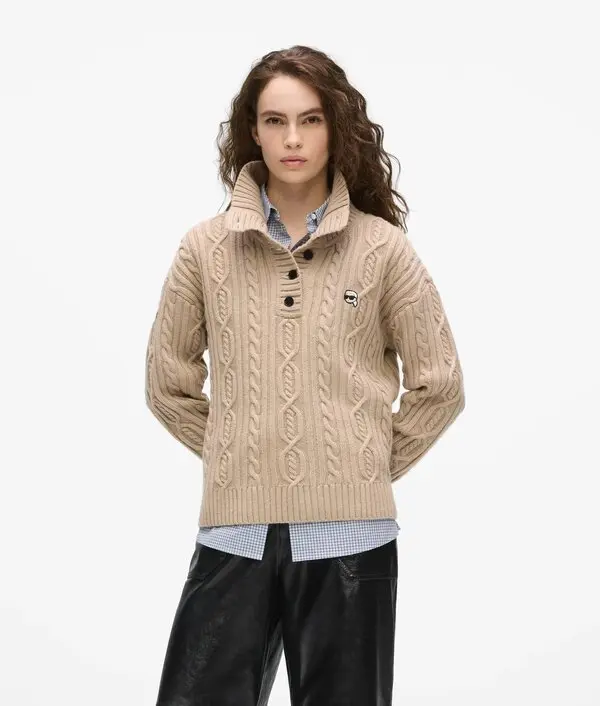 Karl Lagerfeld Ikon Cable Knit Polo Sweater