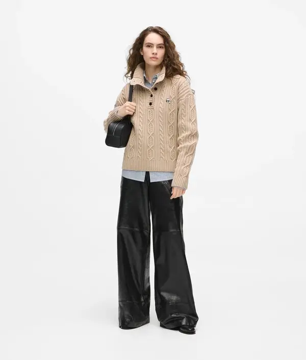 Karl Lagerfeld Ikon Cable Knit Polo Sweater