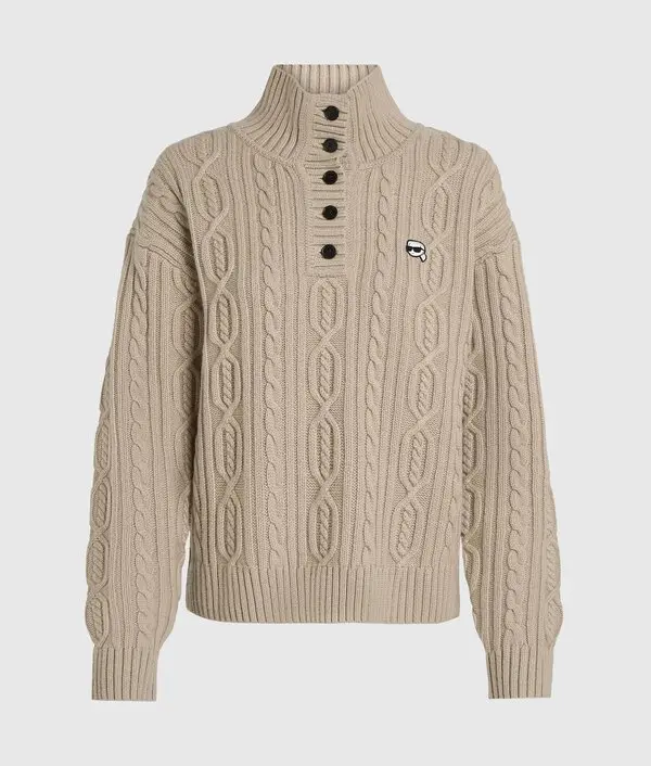 Karl Lagerfeld Ikon Cable Knit Polo Sweater