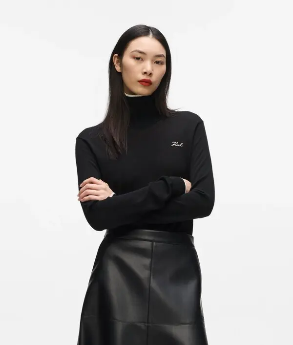 Karl Lagerfeld Merino Wool Turtleneck Sweater - Black