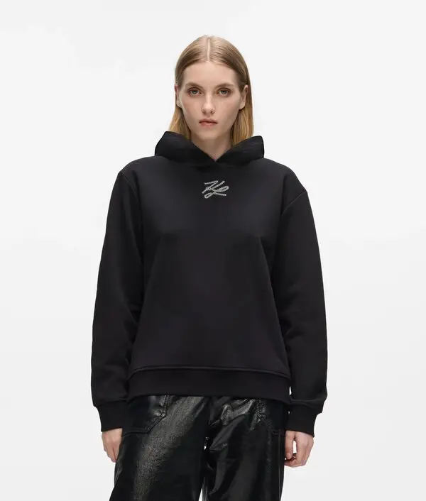 Karl Lagerfeld Rhinestone Autograph Hoodie - Black
