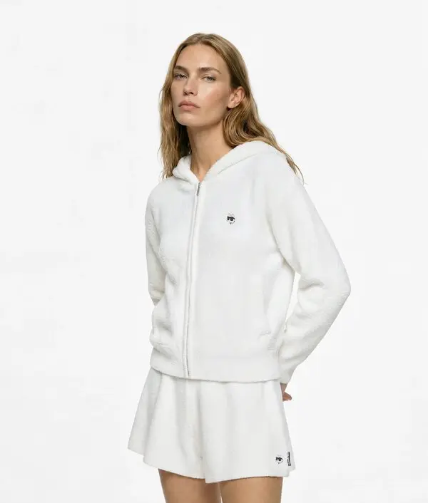 Karl Lagerfeld Ikon Choupette Fluffy Hoodie - Cannoli Cream