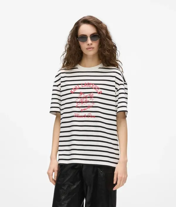 Karl Lagerfeld Ikon Choupette Muse T-shirt - Uneven Cream-black Stripes