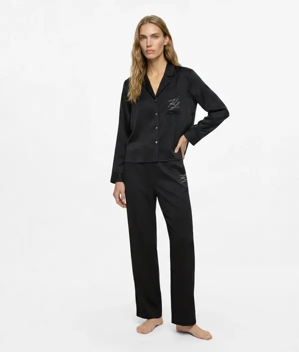 Karl Lagerfeld Autograph Rhinestone Pajama Set - Black
