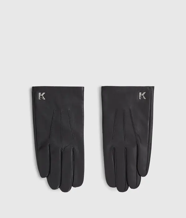KL JEANS Leather Gloves With K Logo Hardware - Black