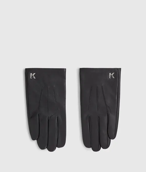 Karl Lagerfeld Leather Gloves With K Logo Hardware - Black