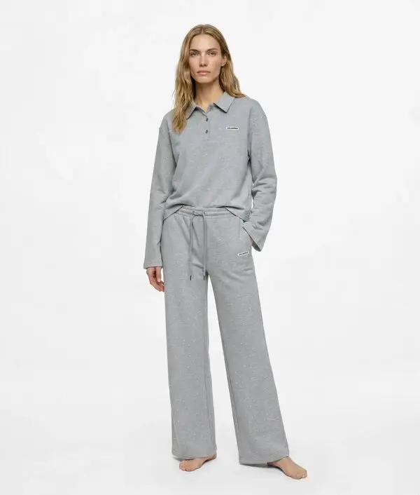 Karl Lagerfeld Rhinestone Embellished Wide Leg Loungewear Pants - Medium Grey Melange