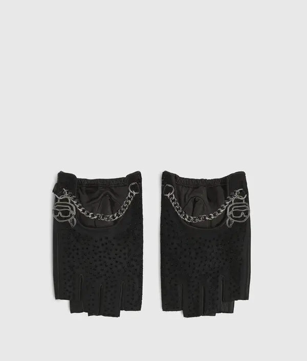 Karl Lagerfeld Ikon Rhinestone Fingerless Gloves - Silver Embellishment