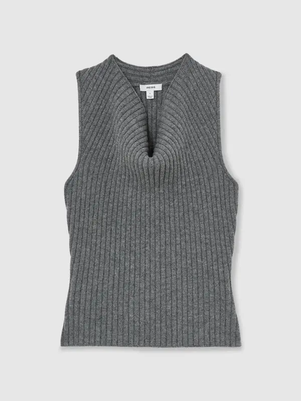 REISS Maggie Wool-blend Ribbed Cowl-neck Vest With Cashmere