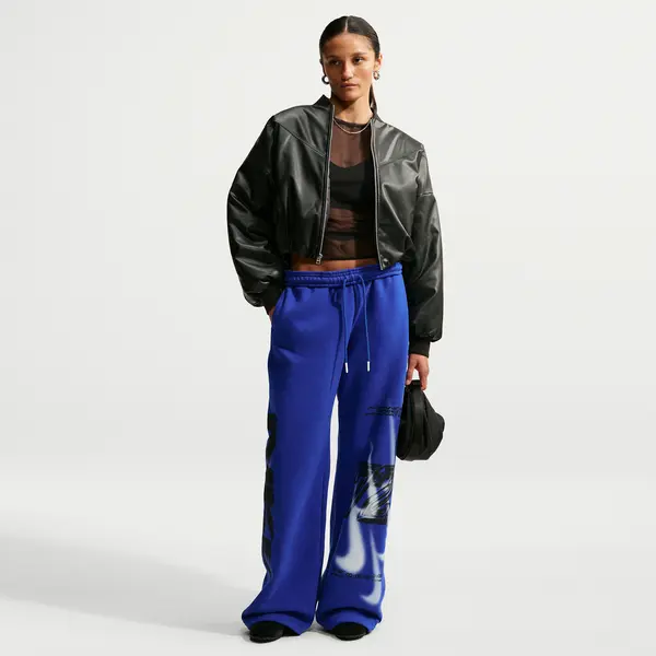 Nike Studio Fleece Medium Weight High-rise Straight-leg Graphic Pants - Blue