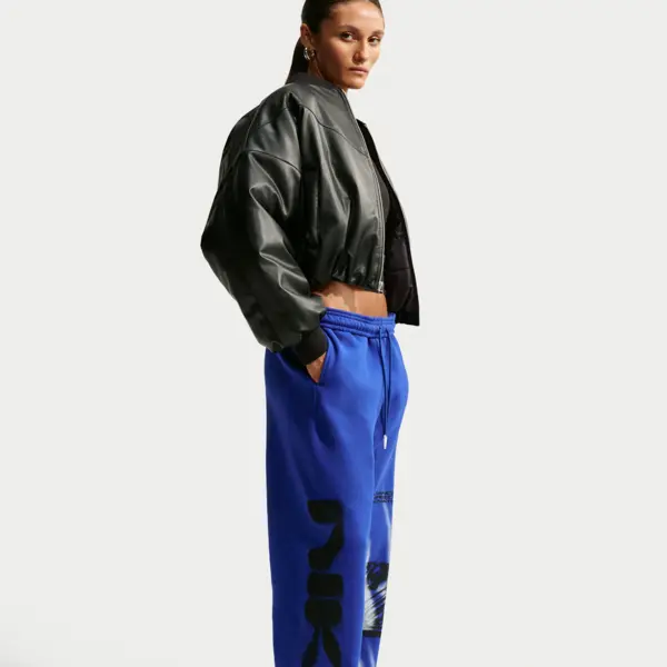 Nike Studio Fleece Medium Weight High-rise Straight-leg Graphic Pants - Blue