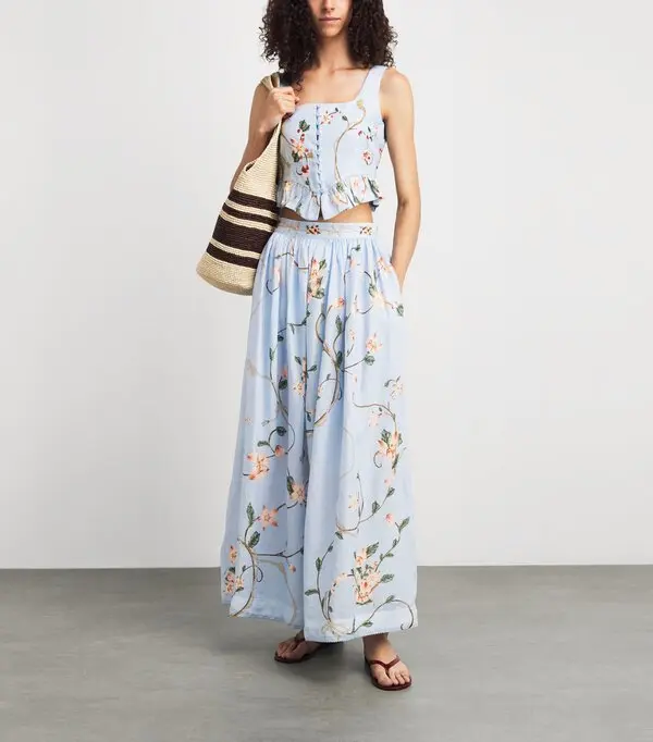 Agua Bendita Linen Floral Embroidered Peplum Corset Top