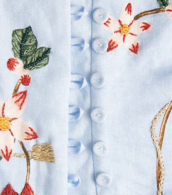 Agua Bendita Linen Floral Embroidered Peplum Corset Top