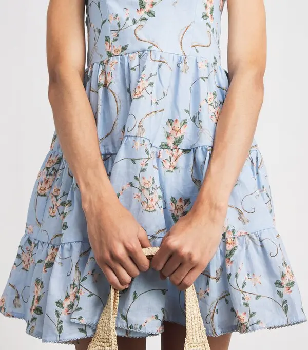 Agua Bendita Linen Tiered Mini Dress