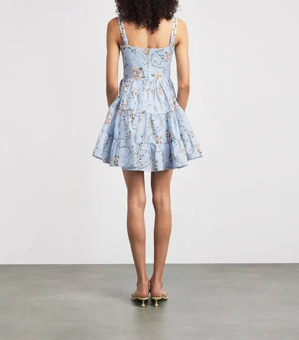 Agua Bendita Linen Tiered Mini Dress