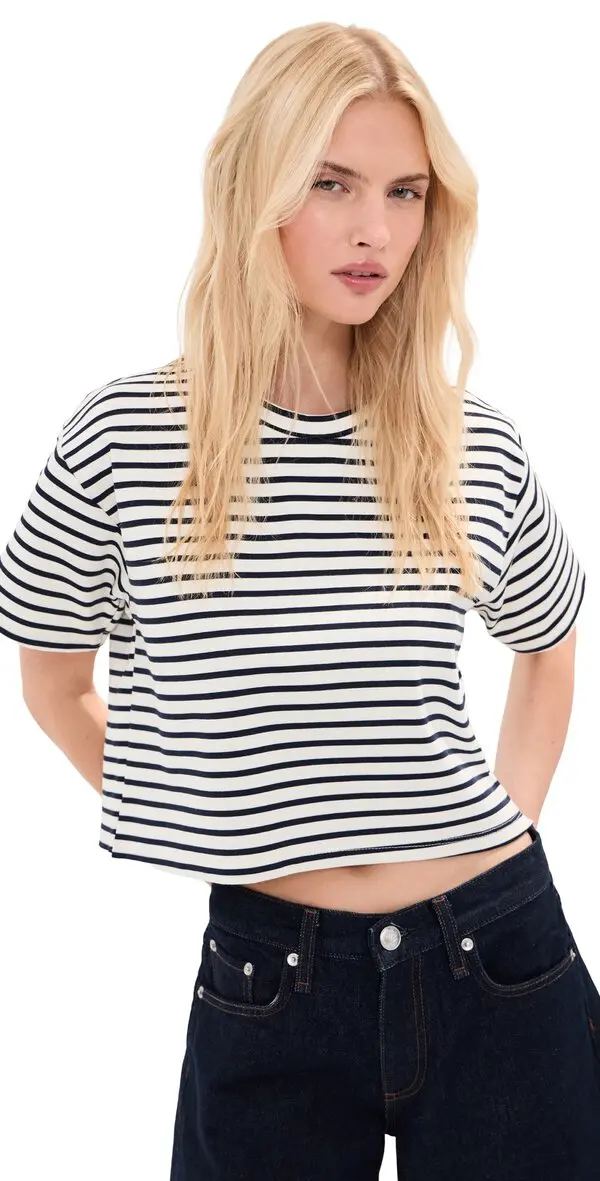 LE BOP Hazel Cropped Tee - Navy/white