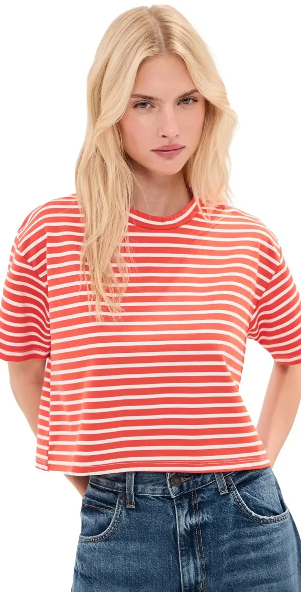 LE BOP Hazel Cropped Tee - Poppy/white