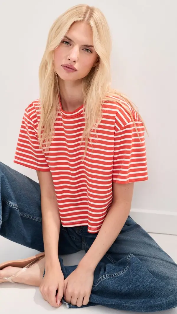 LE BOP Hazel Cropped Tee - Poppy/white