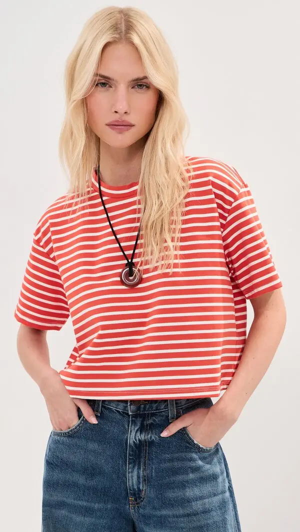 LE BOP Hazel Cropped Tee - Poppy/white