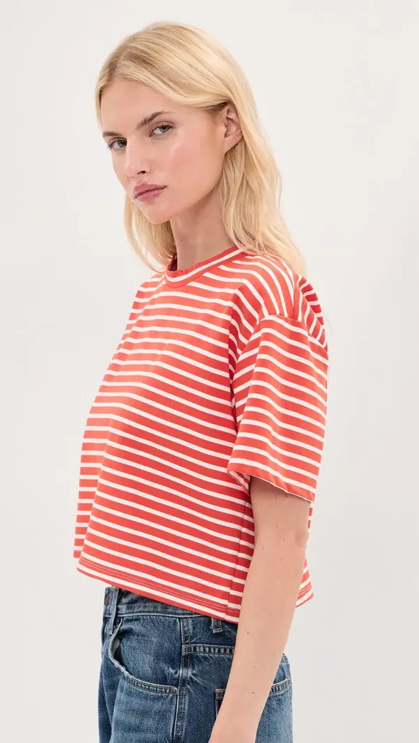LE BOP Hazel Cropped Tee - Poppy/white