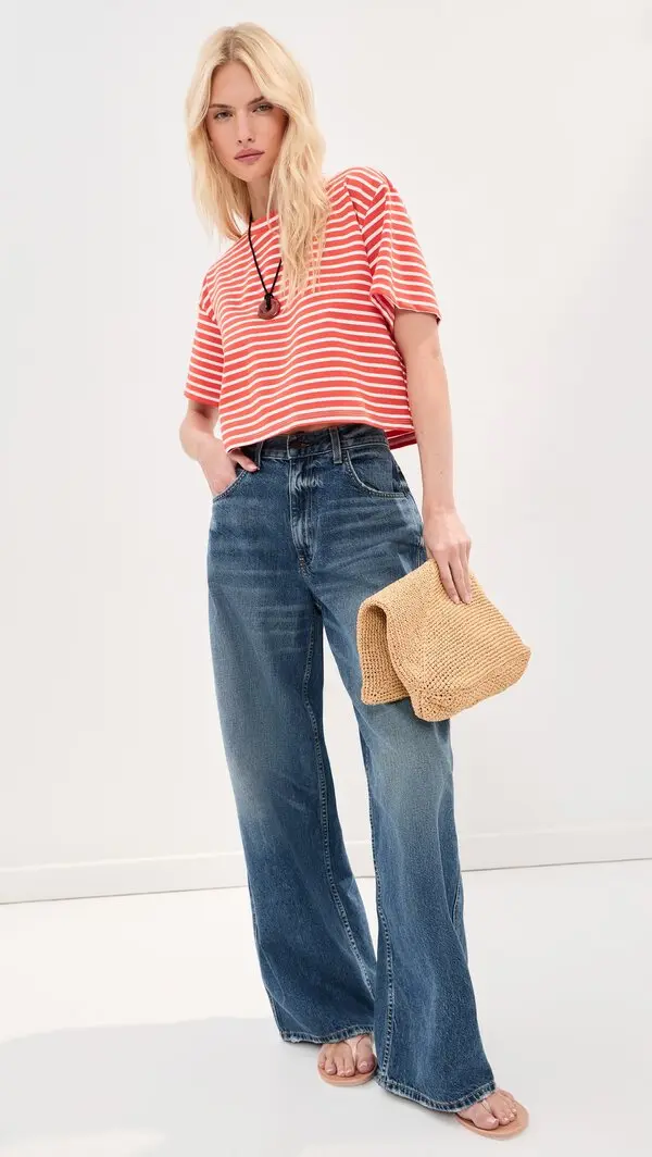 LE BOP Hazel Cropped Tee - Poppy/white