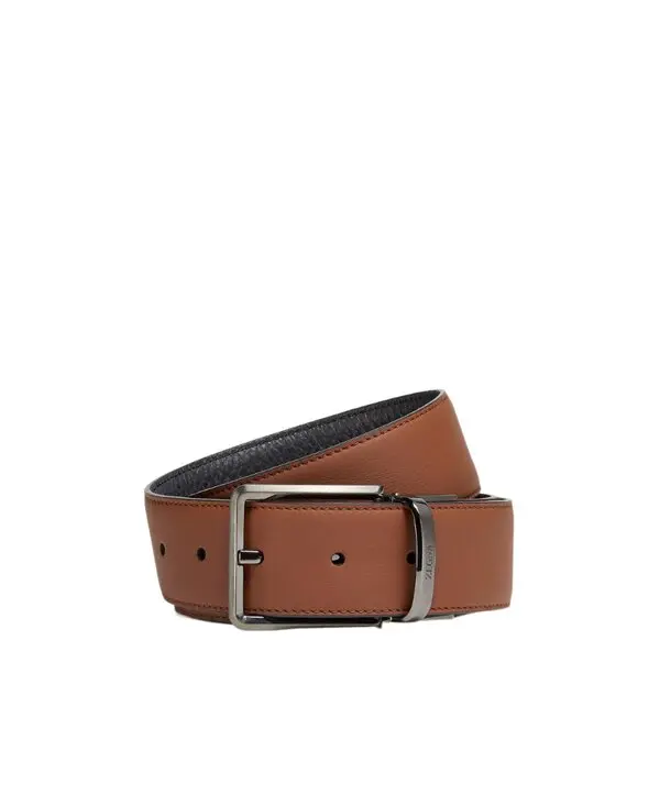 Zegna Logo Engraved Reversible Buckle Belt - Brown