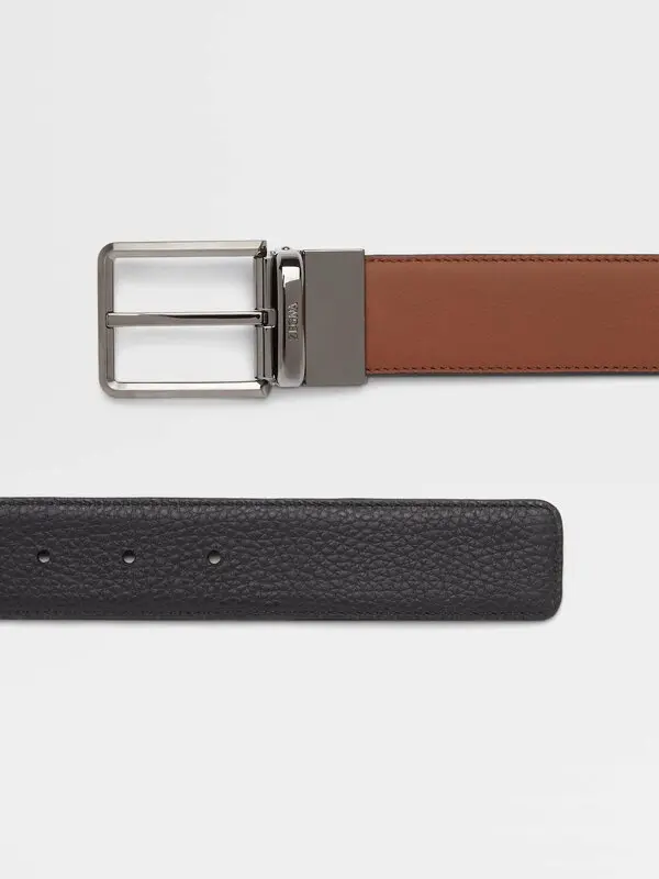 Zegna Logo Engraved Reversible Buckle Belt