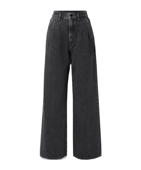 GOLDSIGN Pleated High-rise Wide-leg Jeans