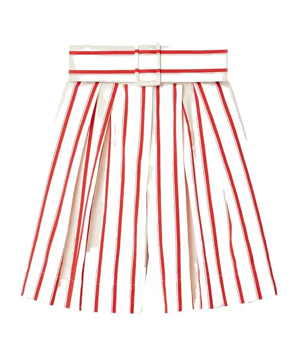 Rosie Assoulin Belted Pleated Striped Cotton-blend Shorts - Red