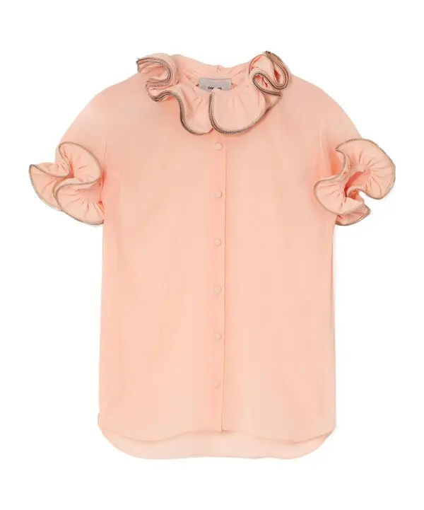 Coperni Zip-embellished Ruffled Chiffon Blouse